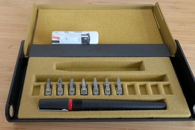 VINTAGE ROTRING GRAPHOS Pen with 7 Nibs Original Case And Instructions ...