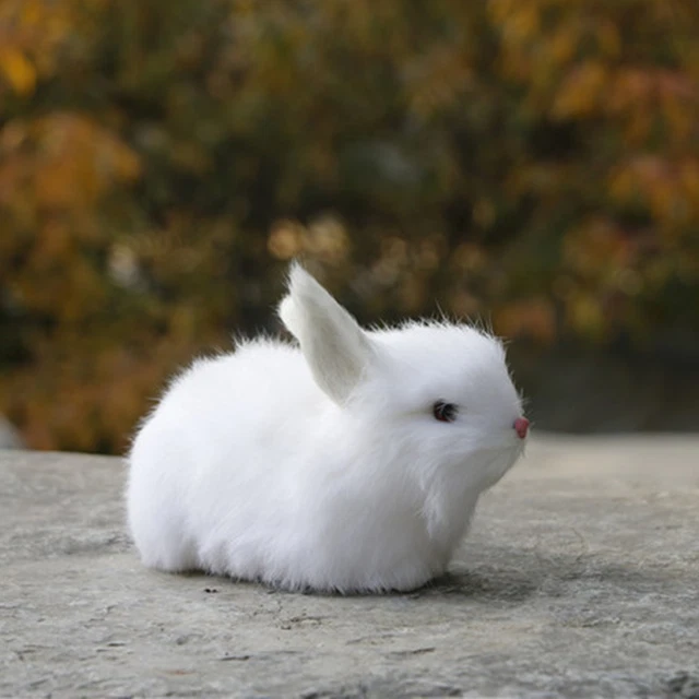 PLUSH BUNNY RABBIT Realistic Furry White Rabbit Plush Toy Home ...