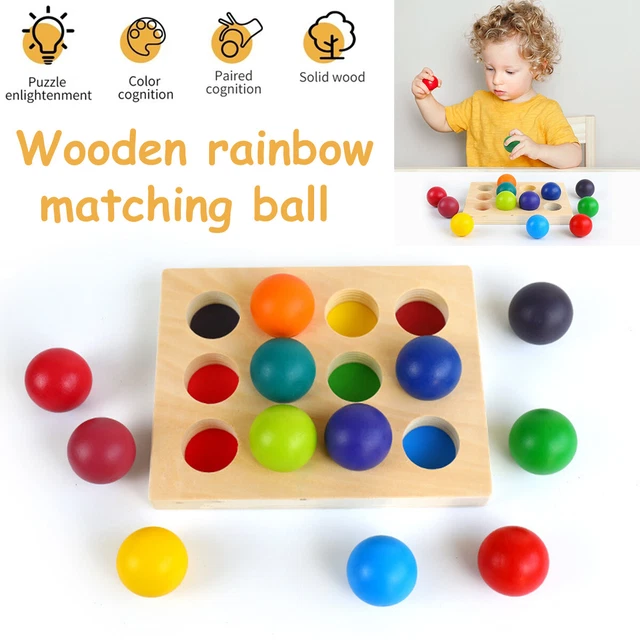 WOODEN RAINBOW BALL Matching Game Montessori Color Cognitive Matching ...