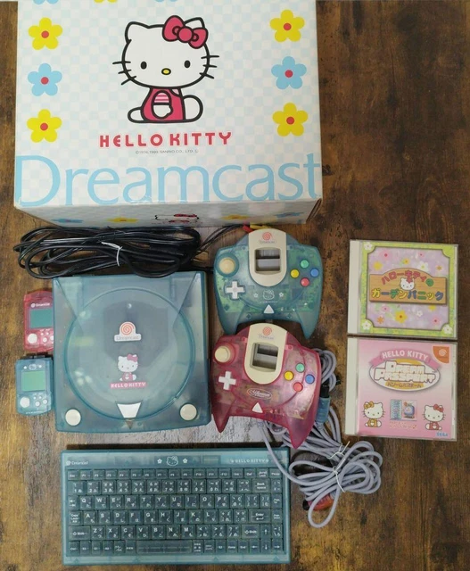 SEGA DREAMCAST HELLO Kitty Blue HKT-3000 Console System w/Box,Keyboard ...