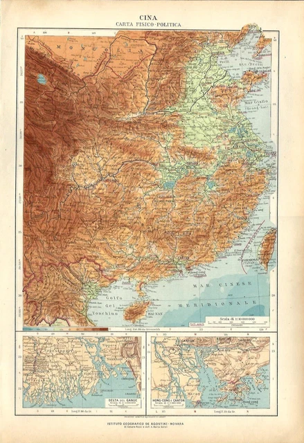CARTA GEOGRAFICA ANTICA CINA CHINA De Agostini 1927 Antique map EUR 30 ...
