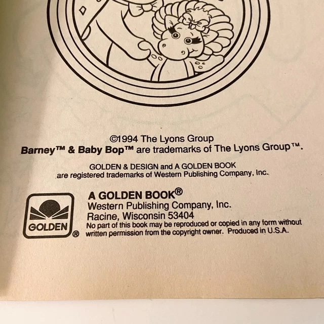 VINTAGE 1994 BARNEY and Baby Bop Fun Book Giant Color Activity Golden ...