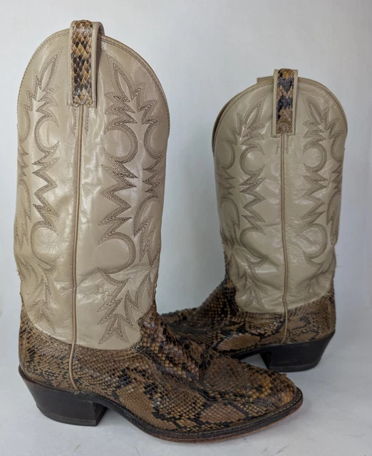 DAN POST VINTAGE Exotic Brown Tan Snakeskin Western Cowboy Boots Size ...