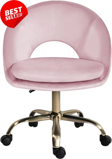 PINK VELVET SWIVEL Chair Open Back Adjustable Height Desk Vanity Gold ...