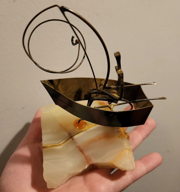 VINTAGE METAL ONYX Wire Boat Fishing Fisherman Sculpture Abstract ...