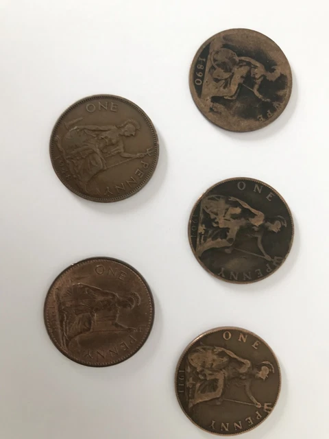BRITISH PRE DECIMAL Penny Coins 5 Monarchs Set 1890-1966 £2.28 ...