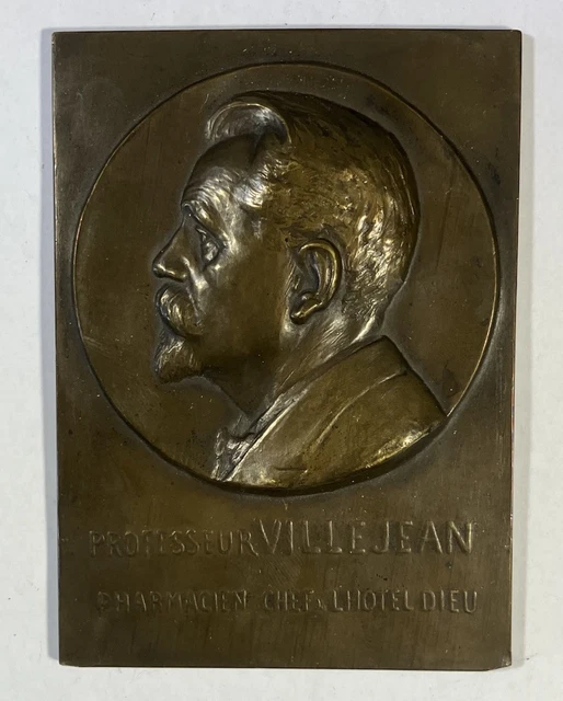 PLAQUE DE BRONZE Professeur Villejean pharmacien chef à l'hotel dieu ...