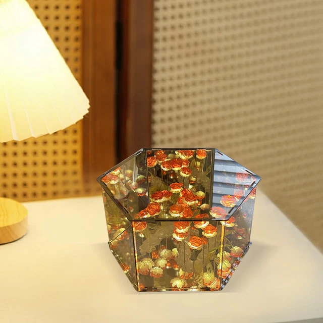 DIY LED TULIP/ROSE Mirror Night Light Magic Cube Mirror Cube Lamp for ...
