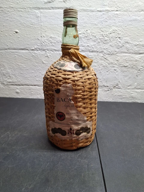 VINTAGE RON BACARDI Superior Rum Collectible Empty Glass Bottle Wrapped ...