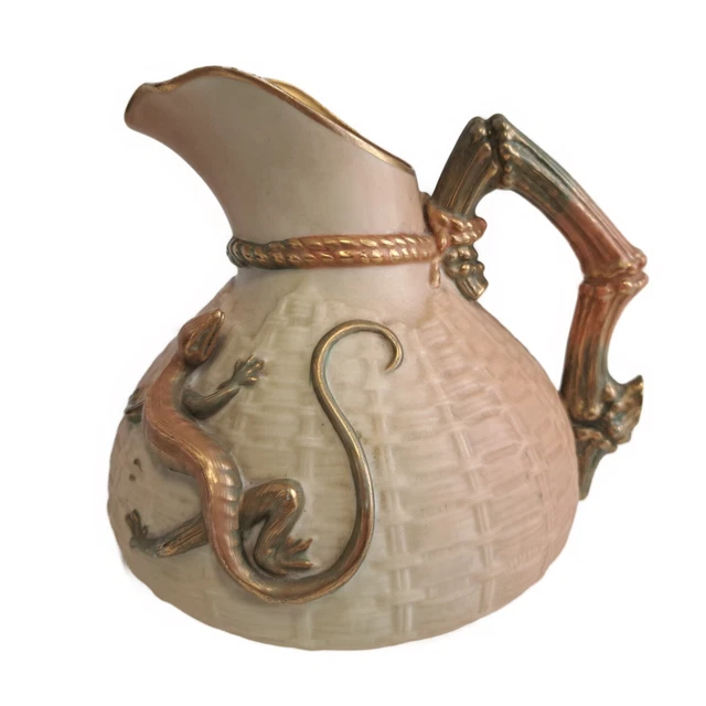 ANTIQUE ROYAL WORCESTER Blush Ivory Basket Weave Lizard Jug 1714 £195. ...