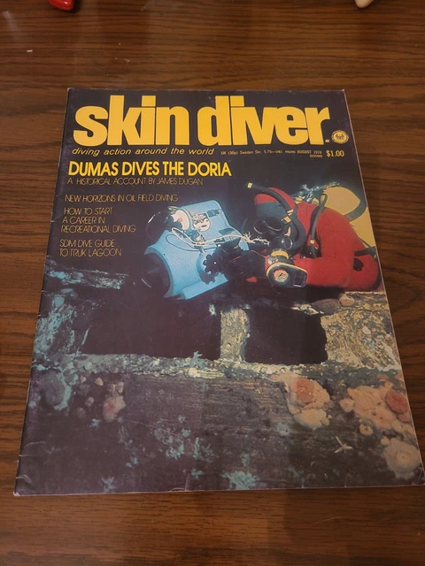 SKIN DIVER MAGAZINE August 1974 Frederic Dumas Andrea Doria Wreck Dive ...