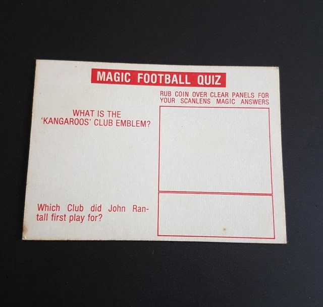 1975 NORTH MELBOURNE Kangaroos Scanlens VFL / AFL Checklist Card ...