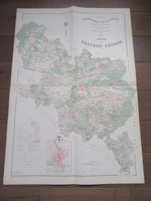 CARTE GEOGRAPHIQUE ANCIENNE 1878 Nievre Nevers Canton De Chateau-Chinon EUR 80,00 - PicClick FR