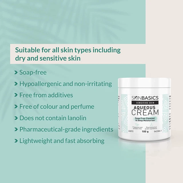 SKIN BASICS AQUEOUS Cream BP Jar 100G - Gentle Soap Free Cleanser Wash ...