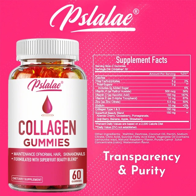 COLLAGEN GUMMIES - with Type I, II, III, Vitamin A, C, E, Zinc - 60pcs ...