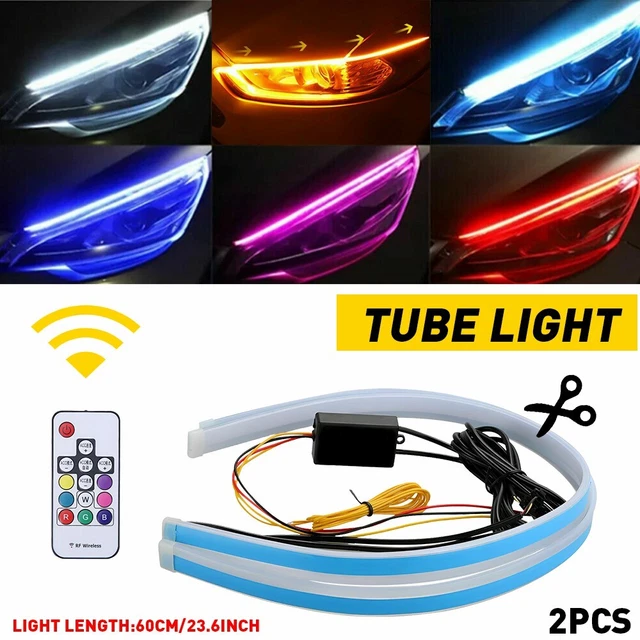 2PCS RGB 60CM LED DRL Light Car Headlight Strip Light Turn Signal ...