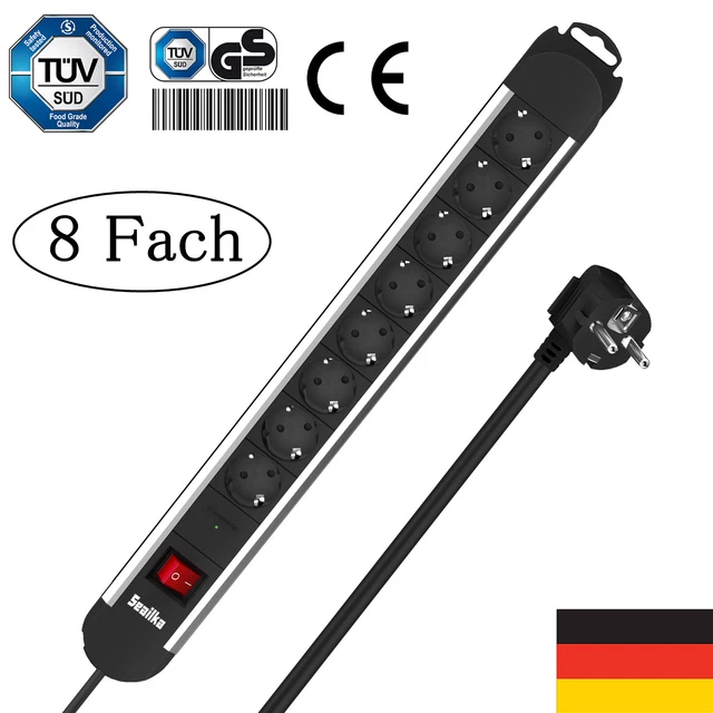 STECKDOSENLEISTE 8-FACH ALU Mehrfachsteckdose Stromleiste schaltbar 1,5m Kabel EUR 19,49 ...