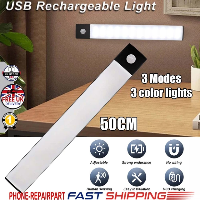50CM STRIP BLACK Light LED PIR Motion Sensor Rechargeable Cabinet ...
