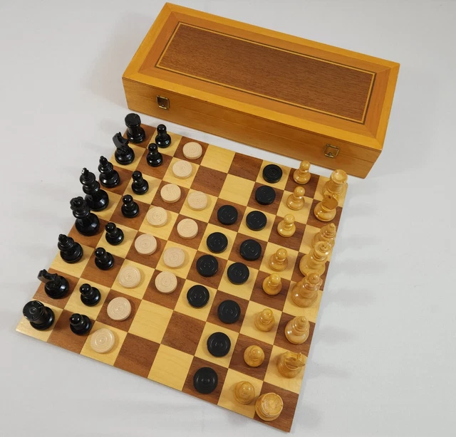 RARE 1950'S WEST Germany Chess & Checkers Wooden Game Box, Complete ...