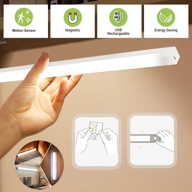 RECHARGEABLE USB LED PIR Motion Sensor Light Strip Wireless Cabinet ...