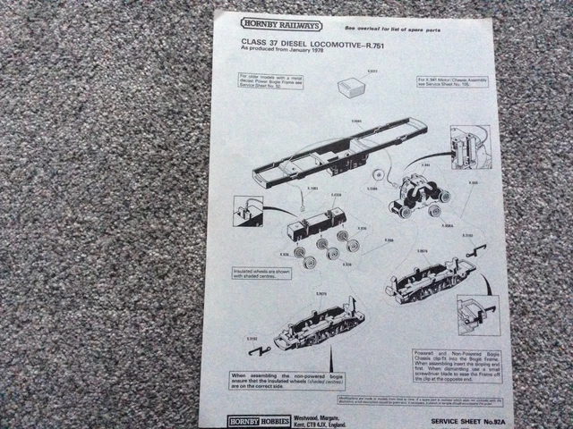 HORNBY SERVICE SHEET for Class 37 Diesel Locomotive R751 £1.50 ...