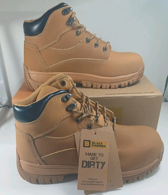 BRAND NEW BLACK Hammer Safety Boots BH-5007 Tan Leather Workwear UK 6 ...