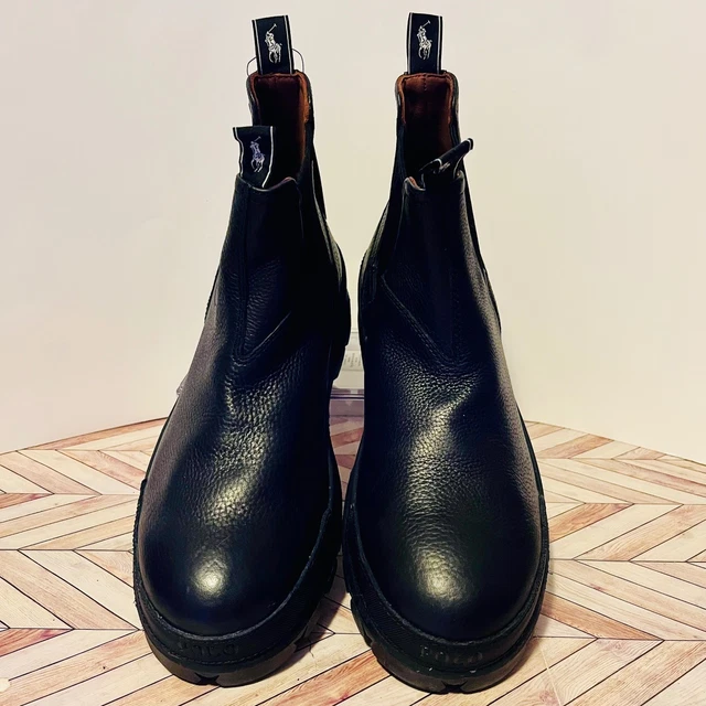 POLO RALPH LAUREN Oslo Chelsea Boots Black Leather Men's 10.5 D Preppy ...