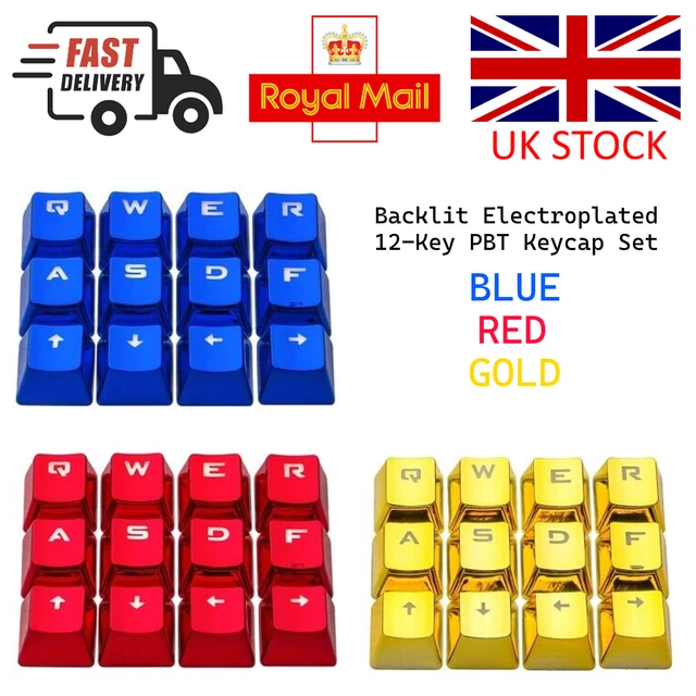 BACKLIT ELECTROPLATED 12-KEY PBT Keycap Set for MX Keyboards QWER ASDF ...