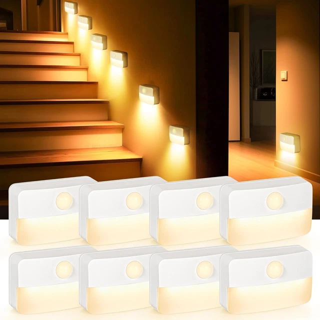 LED STAIR LIGHTS Motion Sensor, 8-Pack Warm White Light for under ...