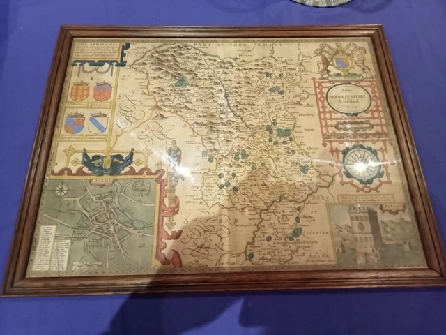 OLD COPY OF John Speed Map Of Derbyshire Derby Town Plan 1610 Buxton £ ...
