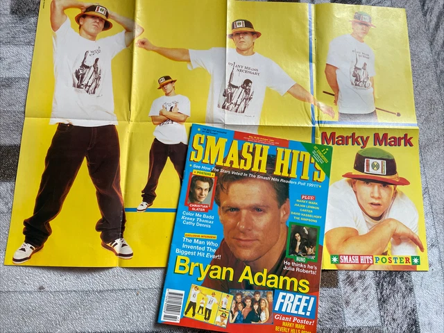 SMASH HITS OCT 91, MARKY MARK BEVERLY HILLS 90210 poster, BRYAN ADAMS ...