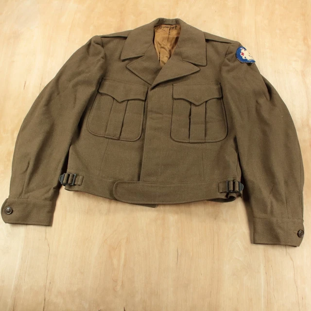 VTG 1945 WW2 US Military OD Officers Wool Field Jacket 36 SHORT ike ...