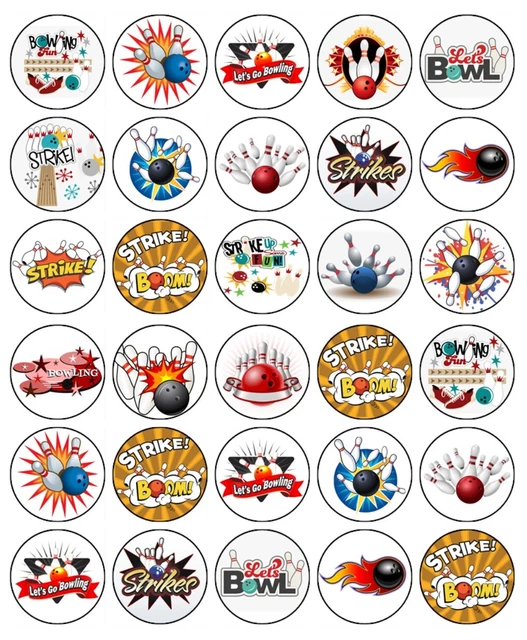 TEN PIN BOWLING Edible Cupcake Toppers Wafer Birthday Cake Decorations ...