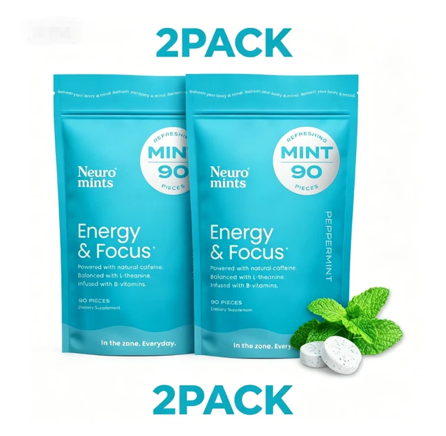 2PACK 90PCS NEURO Gum Energy Mints w/ Caffeine L-Theanine B12 Focus ...