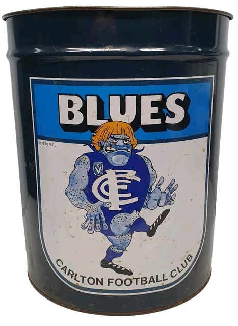 VFL VINTAGE AFL 1976 Carlton Blues Football Club Tin Trash Can Rubbish ...