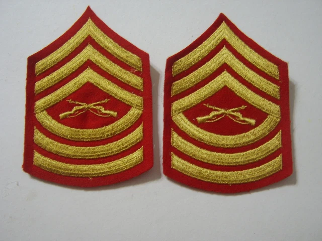 USMC WOMEN'S MASTER Sergeant Gold On Scarlet Rank Insignia Pair :Ky21-1 ...