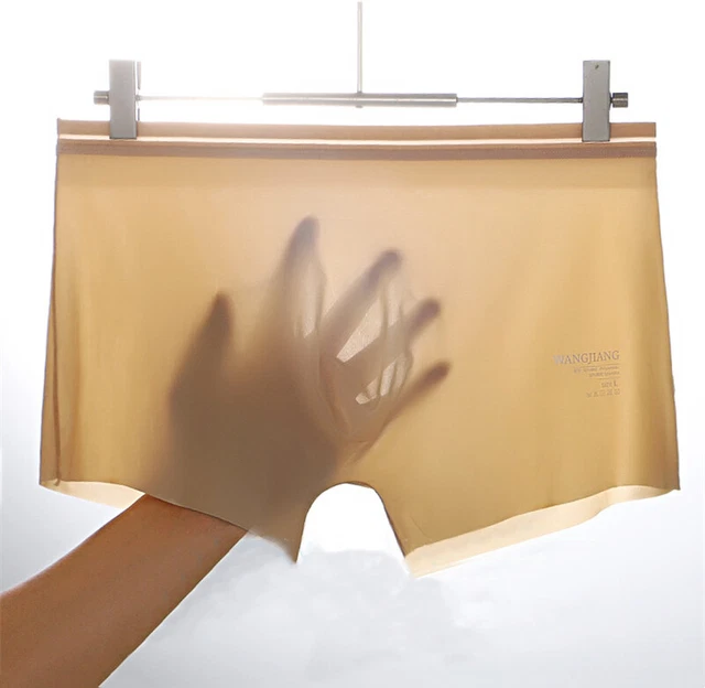 MENS STRETCH BOXER Shorts Brief Sheer Underwear Ice Silk Lingerie ...