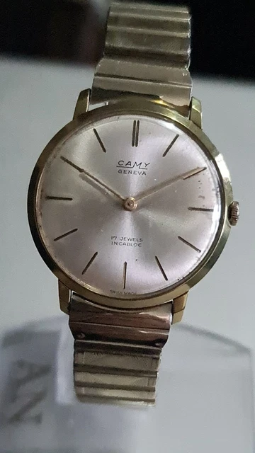 MENS VINTAGE GOLD Plated CAMY GENEVE 17 Jewels Incabloc Mechanical ...