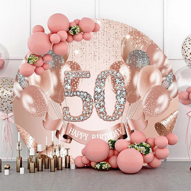 ROSE PINK BALLOON Round 50th Birthday Party Backdrop $37.79 - PicClick AU