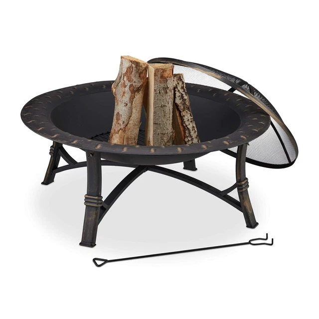 RELAXDAYS FEUERSCHALE MIT Funkenschutz, HxD: 52 x 90 cm, mit Schürhaken, Gart... EUR 169,66 ...
