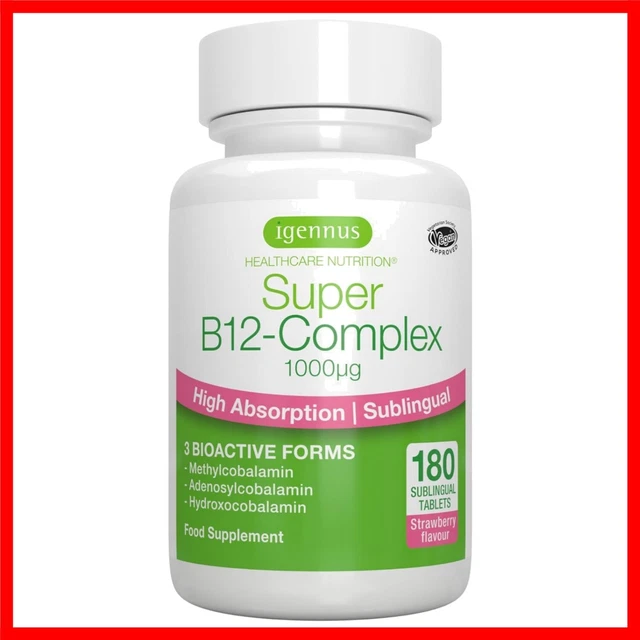 SUPER B12-COMPLEX 1000MCG Sublingual Melts - Vegan, Sugar-Free Energy ...