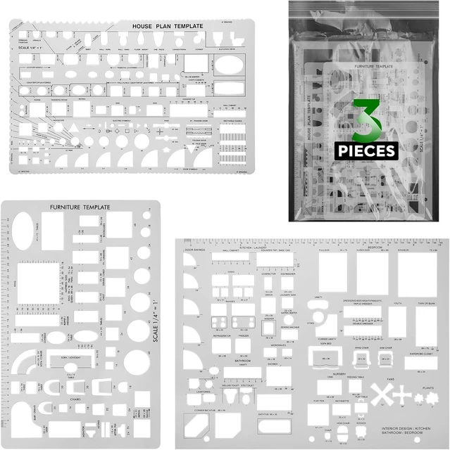 3 PCS INTERIOR Design Drawing Templates Including a House Floor Plan ...