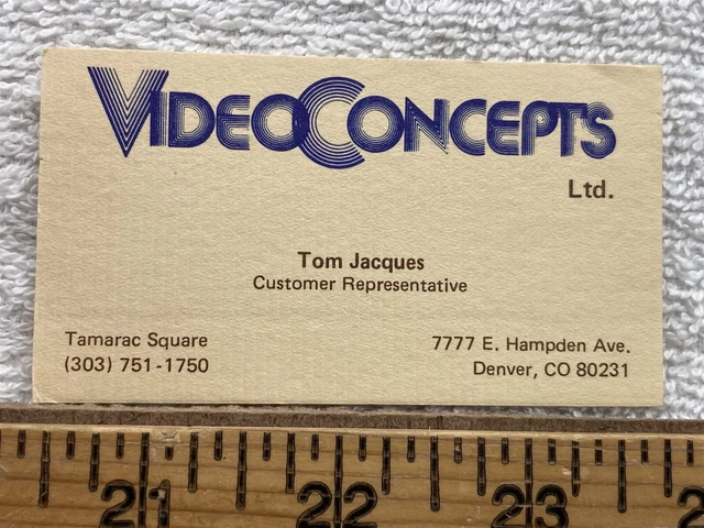 VINTAGE BUSINESS CARD Video Concepts LTD Jacques Denver Colorado $7.99 ...