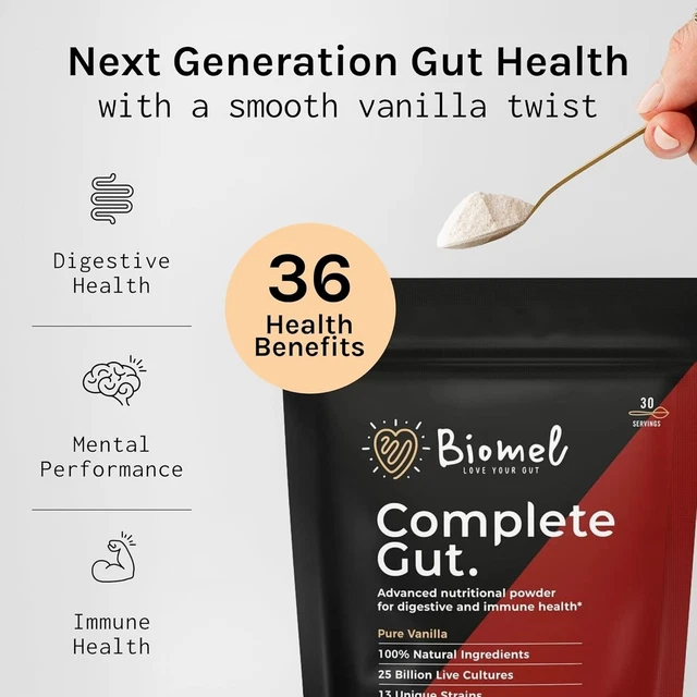 COMPLETE GUT - Pure Vanilla - 4 in 1 Gut Health Powder with Diverse ...