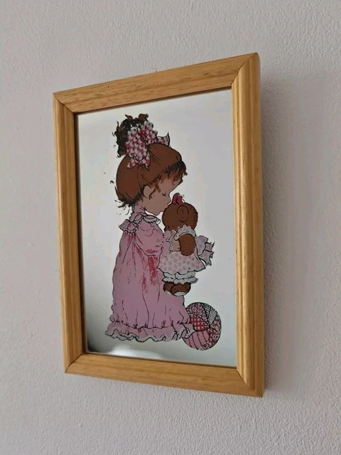 VINTAGE 70S/80S SARAH Kay Girl In Pink With Teddy, Painted Mirror ...