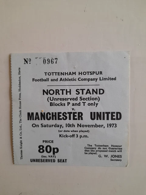 TOTTENHAM HOTSPUR VS Manchester United match ticket 10th Nov 1973 £2.99 ...
