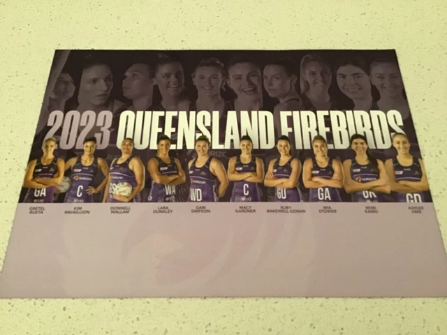 NETBALL QUEENSLAND FIREBIRDS team poster,champions,premiers, nsw swifts ...