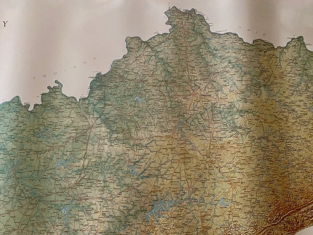 KENTUCKY LITHOGRAPH ELEVATION Wall Map Raven Maps 29”x58” Laminated ...