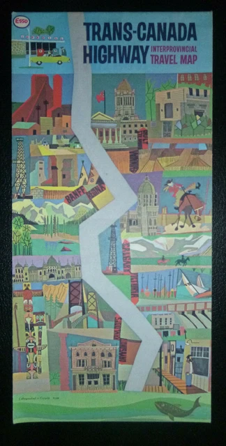 1965 TRANS-CANADA HIGHWAY road map Imperial Esso oil gas ...