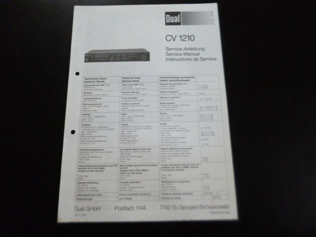 ORIGINAL SERVICE MANUAL Schaltplan Dual CV 1100 EUR 11,90 - PicClick DE